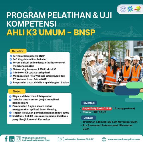 Jual Program Pelatihan & Uji Kompetensi Ahli K3 Umum - BNSP - Kota Bandung - PT Wahana Insan ...