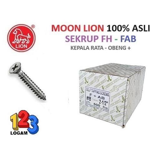 Jual FAB #8X2-1/2" Sekrup, Baut Tapping FH Moon Lion Kepala Rata, 500 ...
