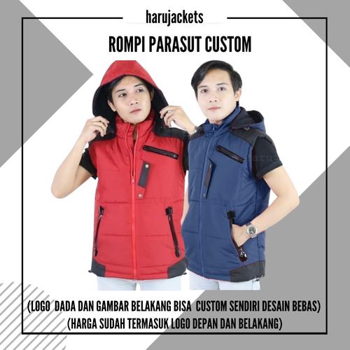 Jual jaket rompi pria hoodie vest windproof custom - Biru, XXL - Kab ...