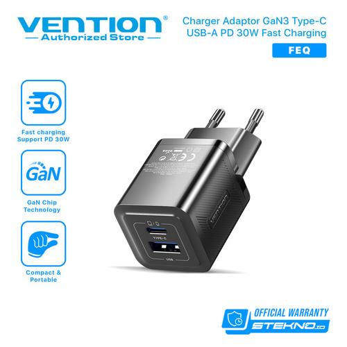 Promo Vention Adaptor 2in1 Fast Charger GaN USB A & Type C 30W Android ...