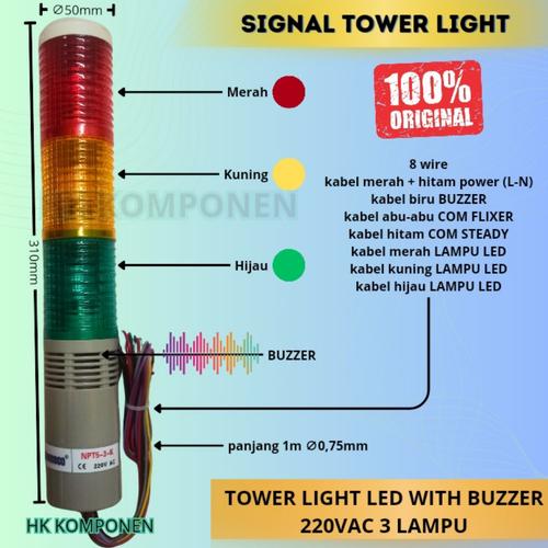 Jual signal tower light led + Buzzer varian volt 24vdc / 220Vac 3lampu ...
