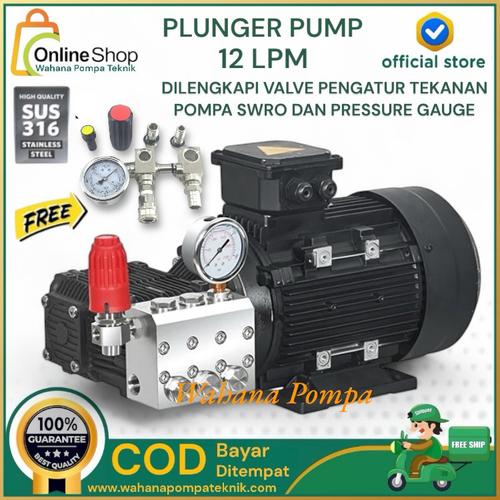 Jual POMPA PLUNGER SWRO 12LPM 100BAR HIGH PRESSURE SEA WATER POMPA ...