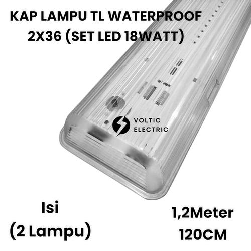 Jual KAP LAMPU TL WATERPROOF 2X36 IP65 SET LAMPU 18 WATT LED 120 CM KAP ...