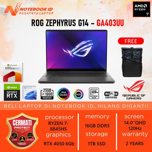 Jual ASUS ROG ZEPHYRUS G14 OLED GA403UU RYZEN 7 8845HS RTX4050 6GB ...