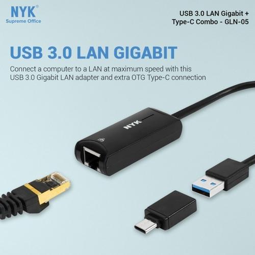 Jual NYK GLN-05 Gigabit type C to Lan Ethernet Adapter 1000mbps Network ...