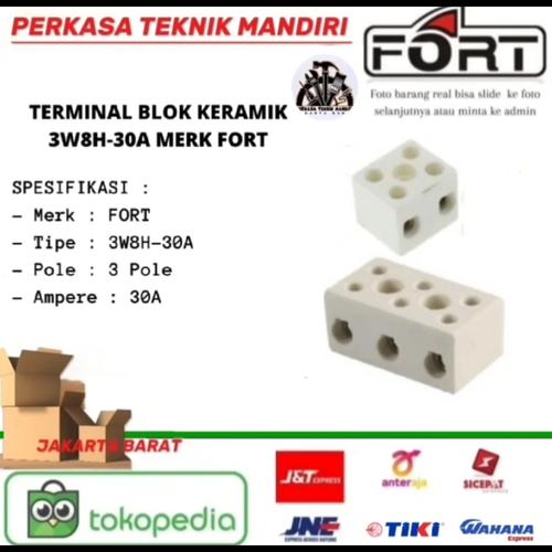 Jual TERMINAL BLOCK KERAMIK 3W8H - 30A BLOK 3 POLE Merek FORT - Jakarta ...