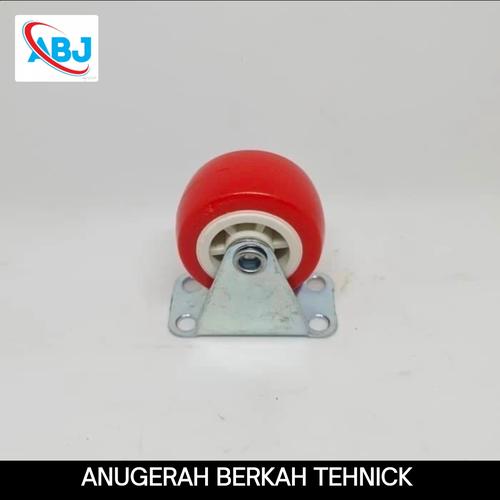 Jual roda PU merah 1,5" inch mati/lurus/ridgid roda troley roda troli ...