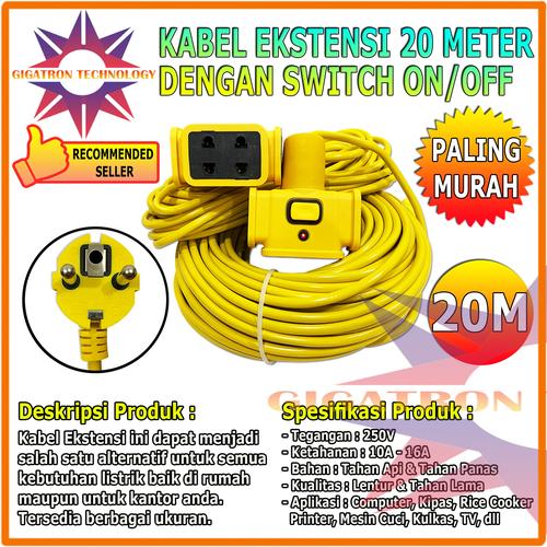 Promo Kabel Extension 20 Meter Dengan Tombol Switch On Off / Kabel ...