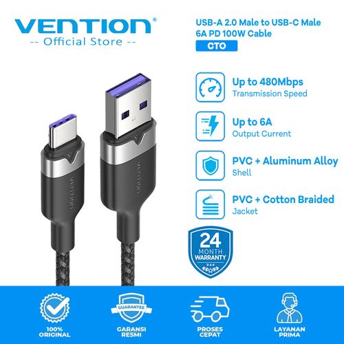 Jual Vention Kabel Data Charger USB A to Type C Male 5A 6A Android Fast ...
