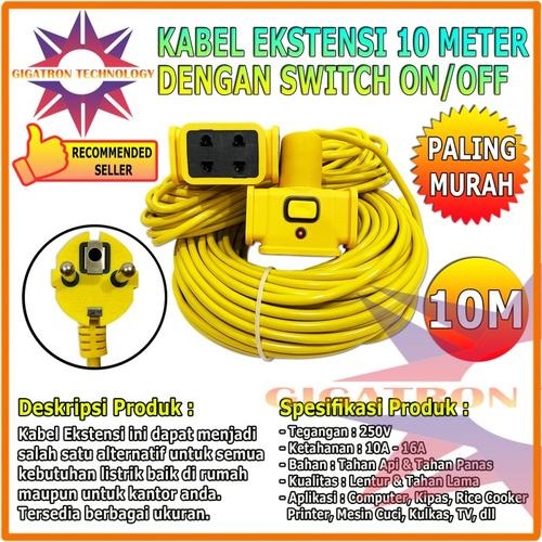 Promo Kabel Extension 10 Meter Dengan Tombol Switch On Off / Kabel ...