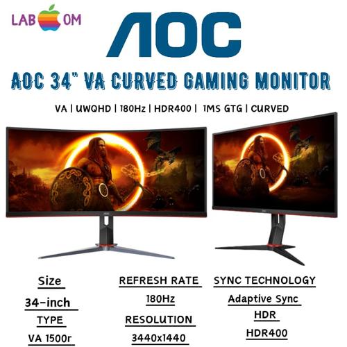 Jual AOC CU34G2XP 34" GAMING MONITOR CURVED 1500R VA ULTRA WQHD 180HZ ...