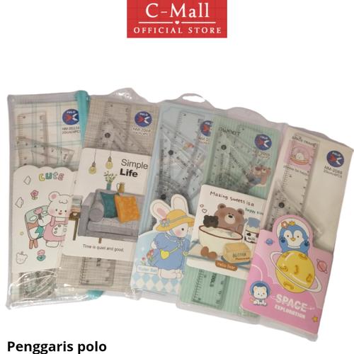 Jual C Mall Penggaris set 4 biji penggaris, segitiga busur ruller set ...