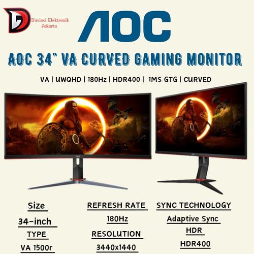 Jual AOC CU34G2XP 34" GAMING MONITOR CURVED 1500R VA ULTRA WQHD 180HZ ...