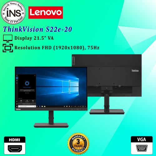 Jual Monitor Lenovo ThinkVision S22e-20 21.5" VA FHD 75Hz HDMI VGA 3YR ...