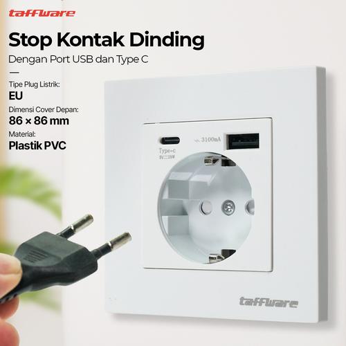 Jual Stop Kontak Dinding Usb Type C Soket Listrik Square Wall Hb16 ...