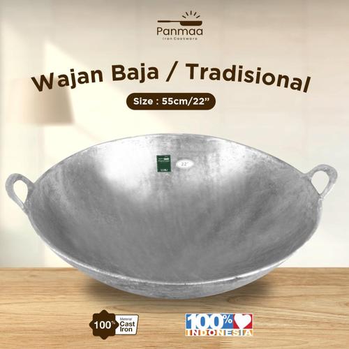 Jual Wajan baja cor 22 (55cm) tebal anti lengket / kuali besi cor/ Wok ...