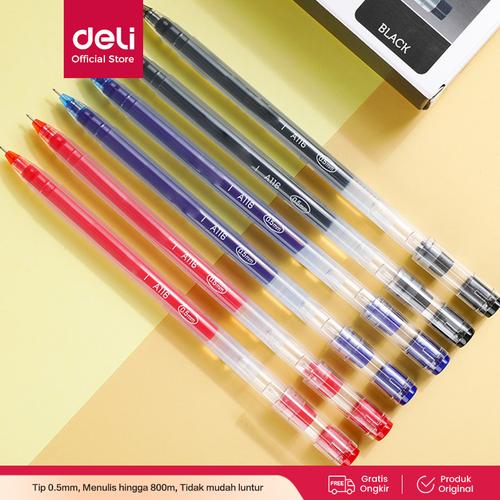Jual Deli Gel Pen Pulpen Gel warna Hitam/Biru 0.5mm A116 - Biru, 12 pcs ...