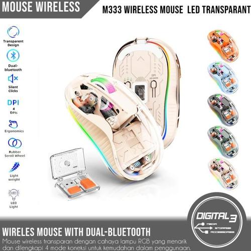 Jual Mouse M333 Wireless Bluetooth Rechargeable Transparan 4 Mode ...