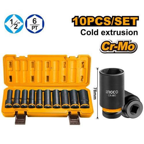 Jual 10-Pcs 1/2" Deep Impact Socket INGCO HKISSD12102L - Sok Soket ...