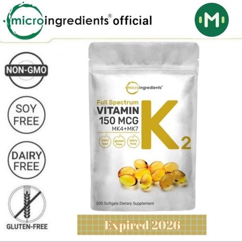 Jual Vitamin K2 Microingredients 150mcg MK4-MK7 Isi 300 Softgels Asli ...