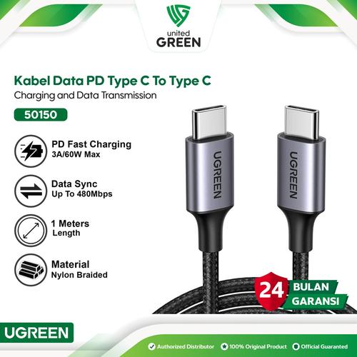 Jual UGREEN Kabel Data Type C To Type C PD Fast Charging 60W 5A Nylon ...