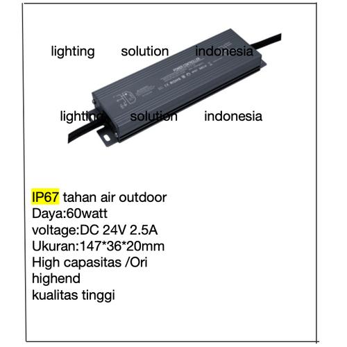 Jual power supply trafo led strip ip67 24v 24volt 60watt 2.5A driver ...