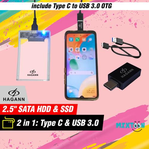 Promo HAGANN HDA-E30 Hardisk Case External USB 3.0 & Type C Dengan Kabel dan OTG Type C / Casing ...