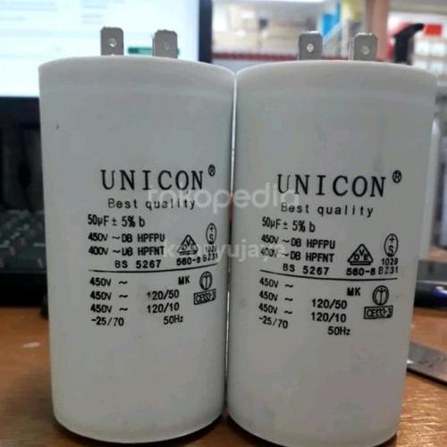 Jual Kapasitor (Capacitor) Pompa 50Uf 450 Vac Unicon | New - Kabel ...