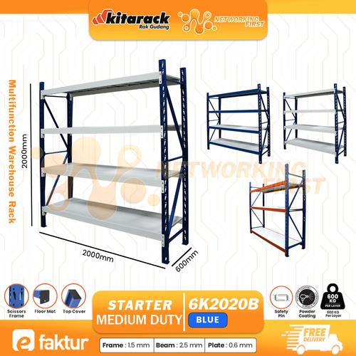 Jual Rak Gudang Kitarack Frame Biru 600kg/Layer P:2000xL:600xT:2000mm ...