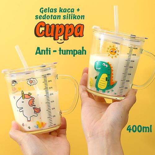 Promo CUPPA Glass Gelas Minum Susu Anak Gelas Kaca Motif Lucu Sedotan ...