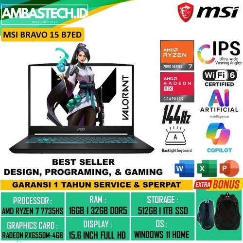 Jual [BARU] LAPTOP GAMING MSI BRAVO 15 B7ED RX6550M-4GB AMD RYZEN 7 ...