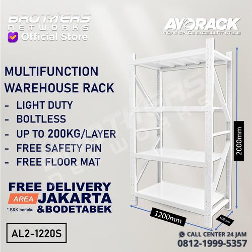 Promo RAK GUDANG BESI 2 METER 4 SUSUN 200KG - AYORACK AL2-1220S PANJANG ...