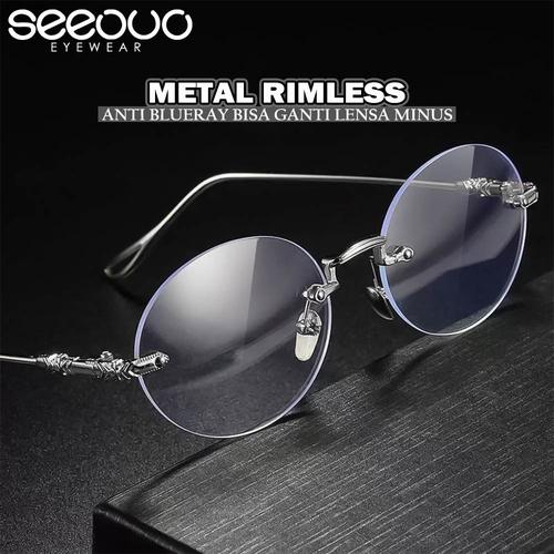 Promo Seeouo Antiradiasi Blueray Design Frame Bulat Rimless Metal Kuat ...