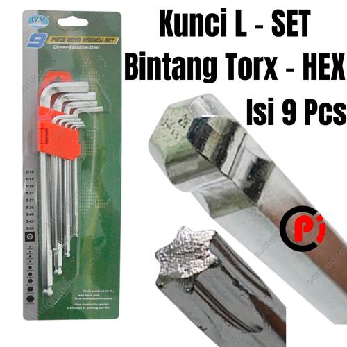 Jual Kunci L Model Long Panjang Torx Hex Key Bintang 9 Pcs Set - L ...
