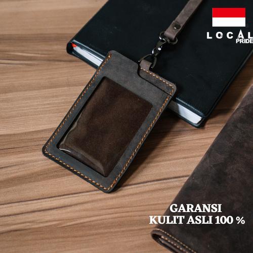 Promo Lanyard Gantungan ID Card Holder Kulit Sapi Asli Name Tag Reven ...