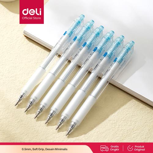 Jual Deli Pulpen Gel Pen 0.5mm Tinta Hitam Biru Nyaman Digenggam EG057 ...