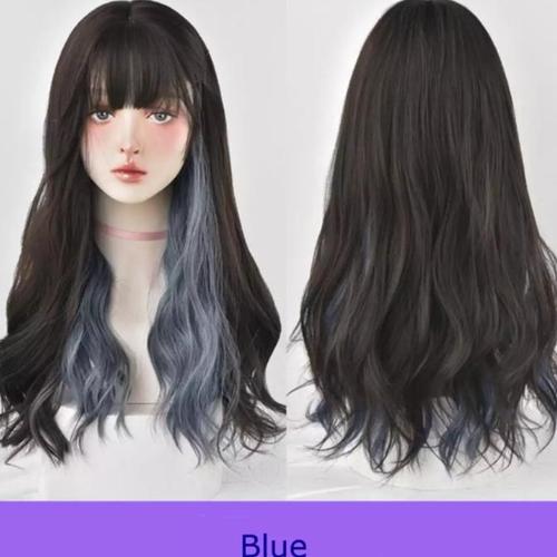 Jual Wig Long Hair Purple Blue / Rambut Panjang Premium Wavy Curl Poni ...