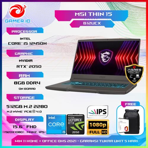 Promo MSI THIN 15 I5 12450H RTX2050 4GB/ 8GB 512GB W11 15.6FHD IPS 144HZ BLIT 2Y GRY -B12UCX ...