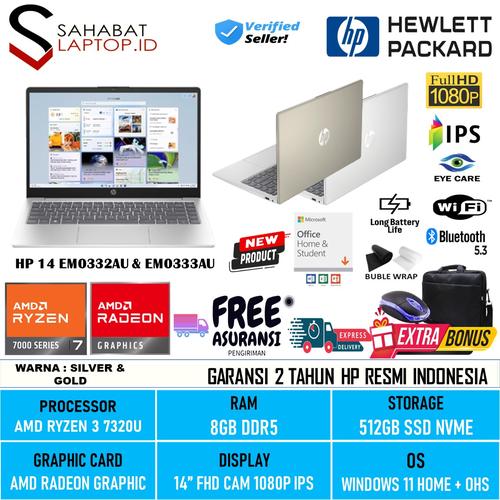Jual Laptop Murah HP 14 EM0332AU & EM0333AU Amd Ryzen 3 7320U 8GB DDR5 ...