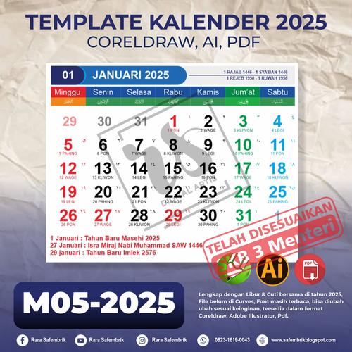 Jual Template Kalender 2025 lengkap - Model 05 ((Sesuai SKB 3 menteri ...