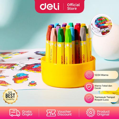 Jual Deli 12/24 Warna Oil Pastel Desain Barrel Mudah Diambil 7209X - 12 ...