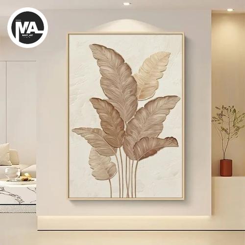 Jual lukisan abstrak daun berwarna moca texture timbul hiasan dinding ...