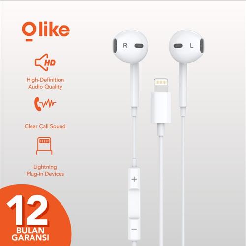Jual OLIKE HEADSET IPHONE LIGHTNING HANDSFREE WIRED EARPHHONE MIC E12 - Kota Makassar - boss ...