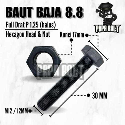 Jual Baut Mur Baja 8.8 M12X30 Full Drat Halus P1.25 HTB 12x30 Kunci 17 - Kota Surabaya ...