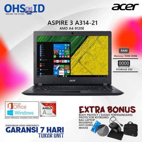 Promo ACER ASPIRE 3 A314-21 AMD A4-9120E RAM 8GB-SSD 512GB 14" HD W 10 ...