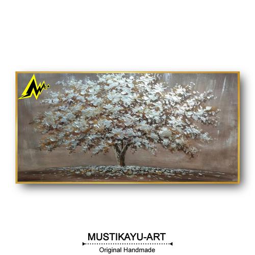 Jual lukisan modern pohon silver 80x150 cm frame dekorasi dinding ...