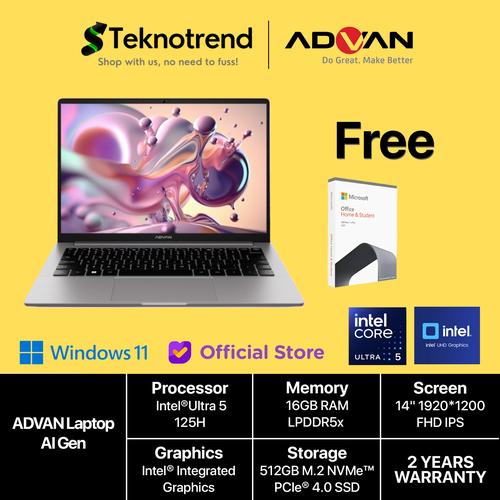 Promo Laptop ADVAN AI Gen Intel Core Ultra 5 125H 16GB 512GB 14'' FHD ...