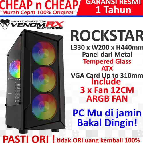 Jual VenomRX RockStar Tempered Glass 3 Fan ARGB Micro ATX MATX - Case ...