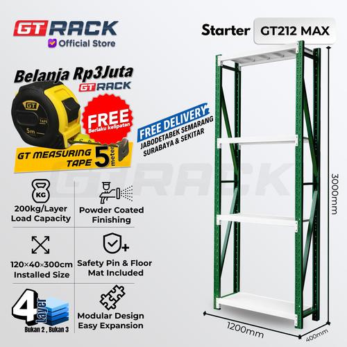 Promo RAK GUDANG BESI GT RACK GT212 MAX – WAREHOUSE RACK 200KG TINGGI 4 SUSUN 3 METER LEBAR 40CM ...