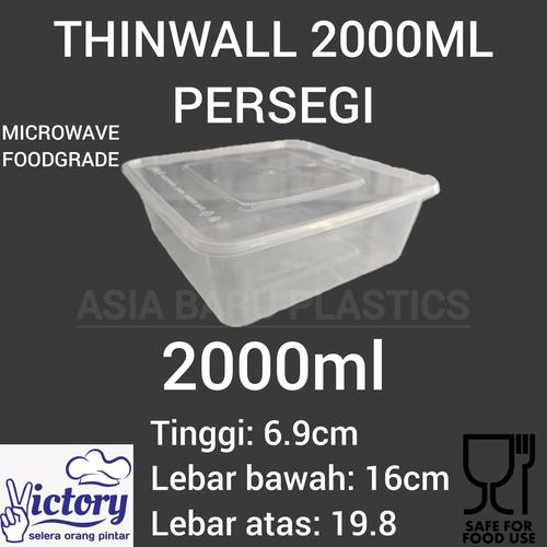 Jual Thinwall 2000ml Persegi / Kotak Makan Plastik Persegi Victory Isi ...